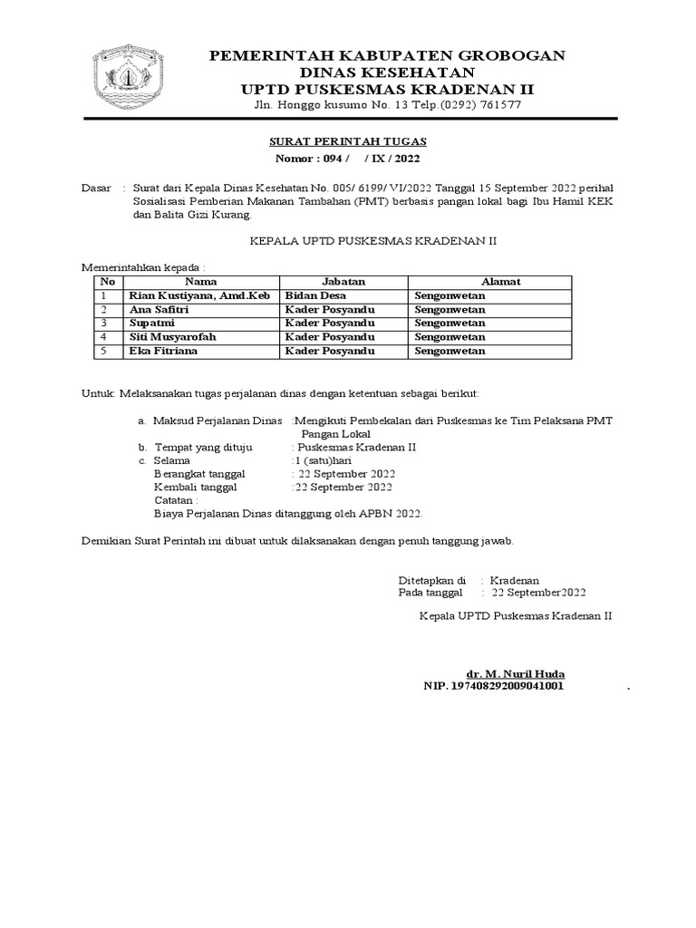 CONTOH ST PKK PEMBEKALAN DARI TIM PUSK KE TIM PELAKSANA PMT LOKAL | PDF