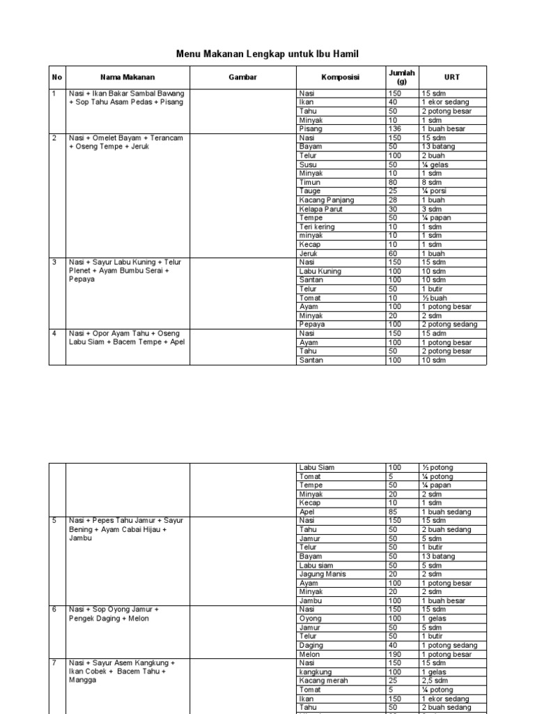 Menu Makanan Lengkap Dan Kudapan Untuk Ibu Hamil | PDF