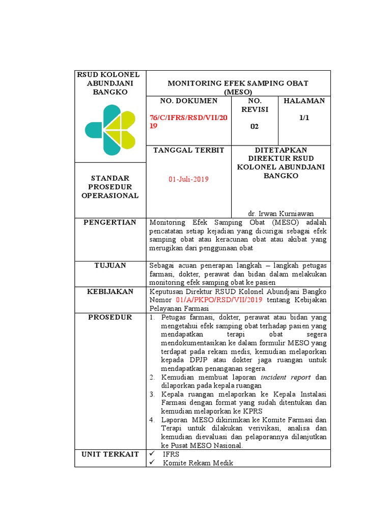 SPO Monitoring Efek Samping Obat (MESO) (76) 2022 | PDF | Pengembangan ...