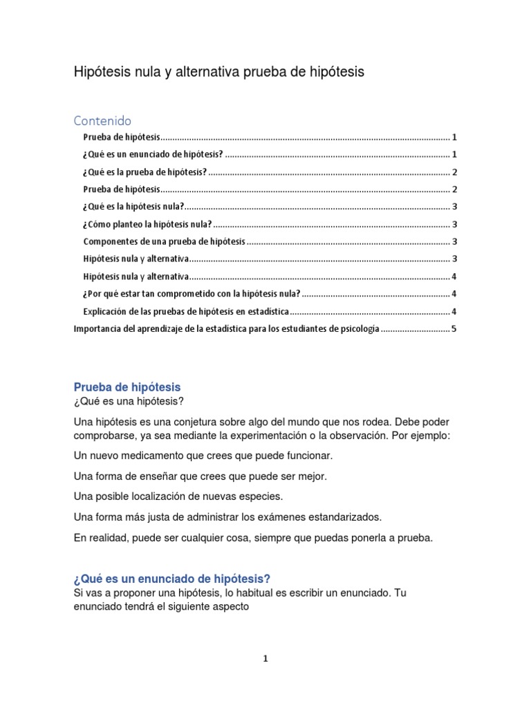 Hipótesis Nula y Alternativa Prueba de Hipótesis | PDF | Hipótesis ...