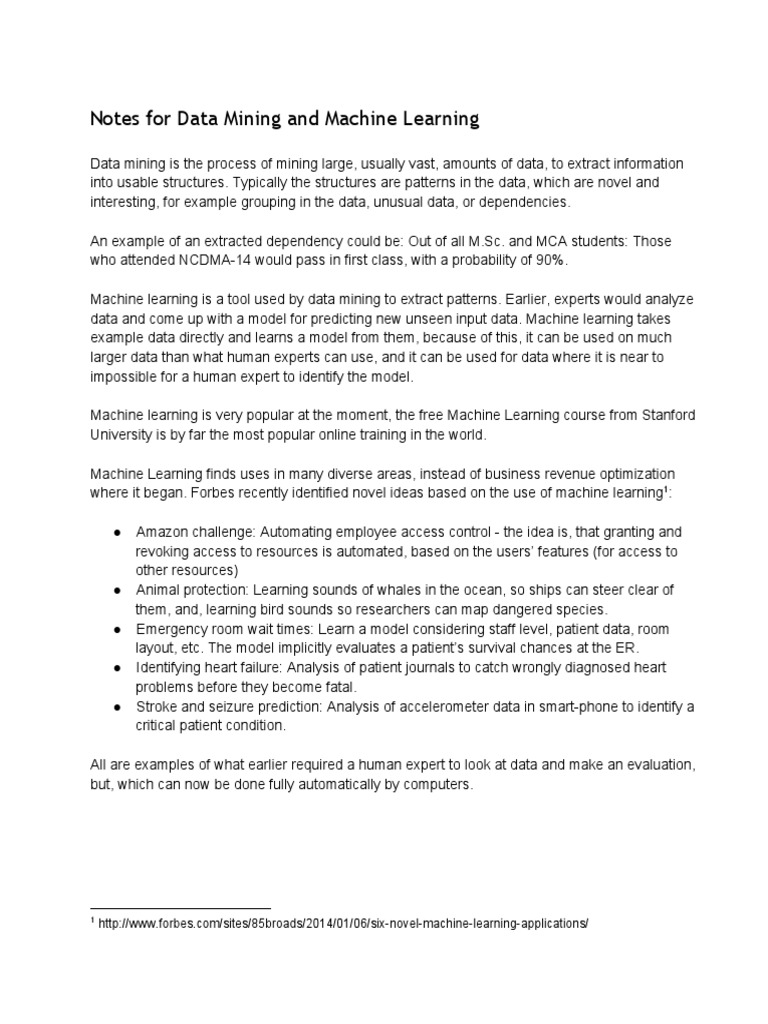 Notes For Data Mining and Machine Learning | PDF