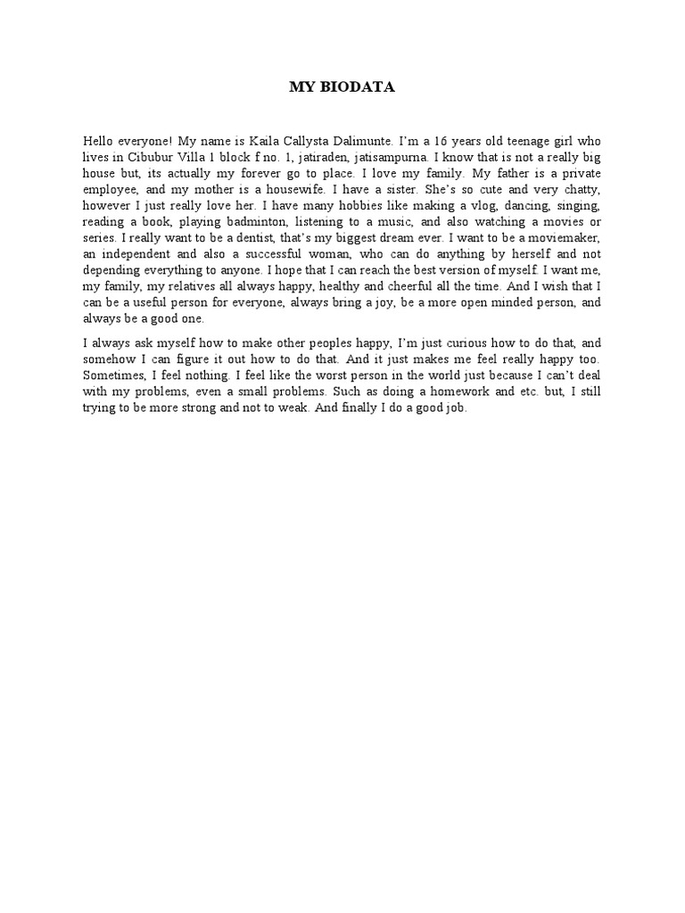 Kaila's Biodata - English 11 Grade | PDF