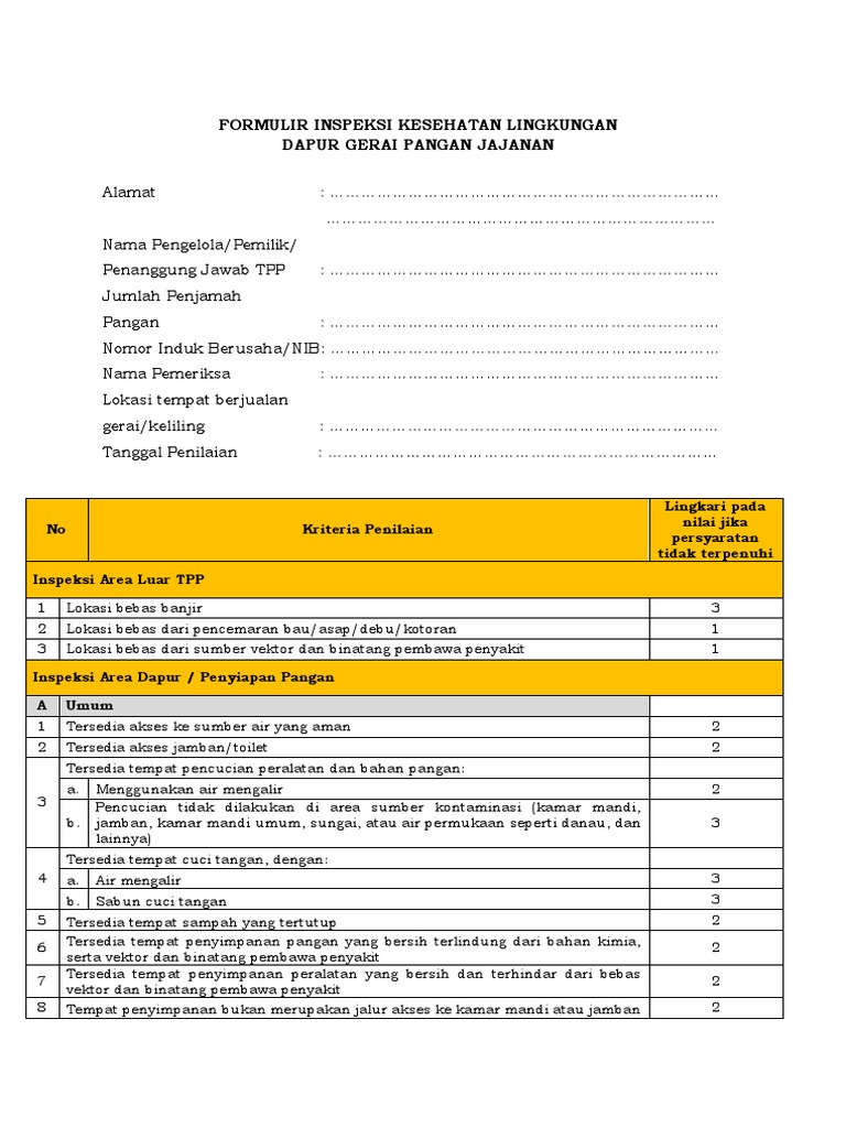 Form IKL Dapur Gerai Pangan Jajanan | PDF