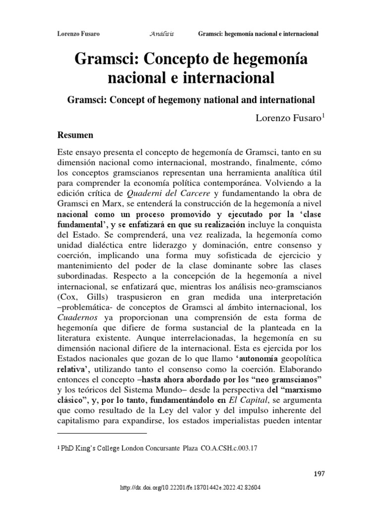 Hegemonia | PDF | Antonio Gramsci | Hegemonía
