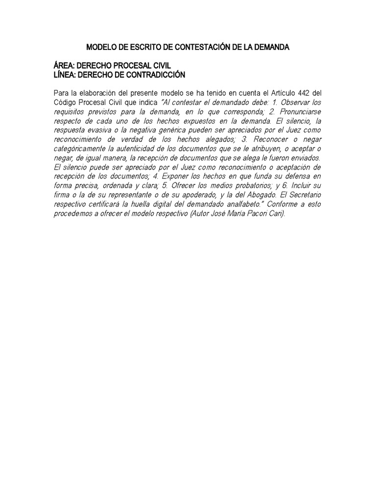 Modelo de Contestación de Demanda | PDF | Demanda judicial | Justicia