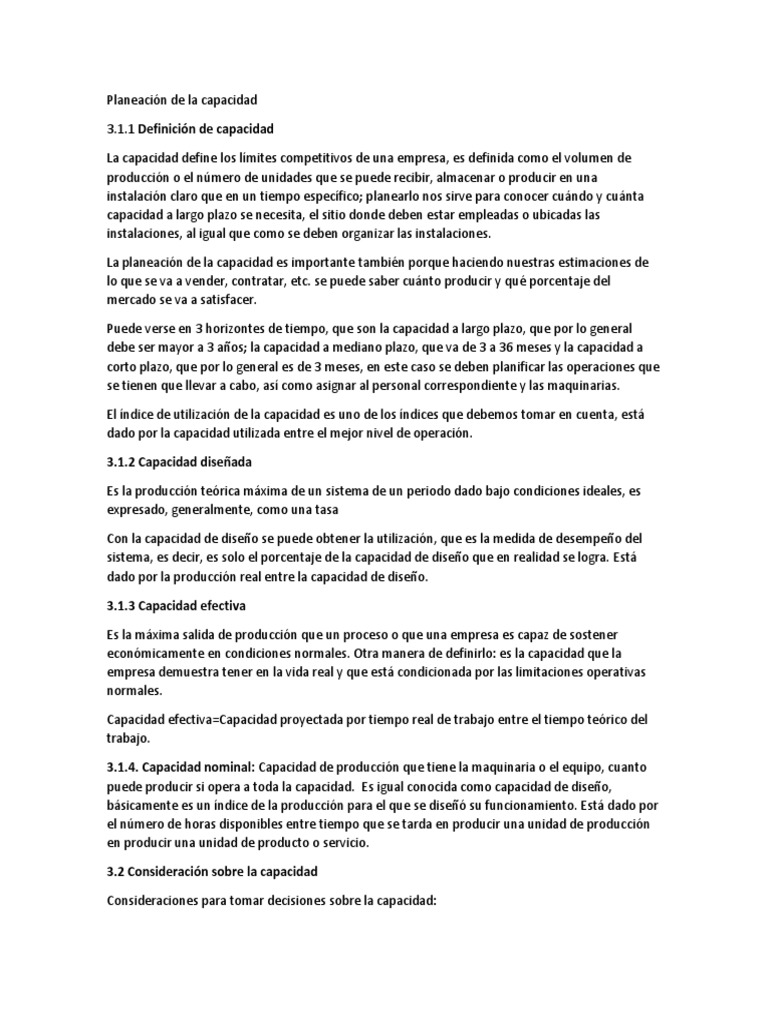 Conceptos Básicos de La Capacidad | PDF | Planificación | Economias