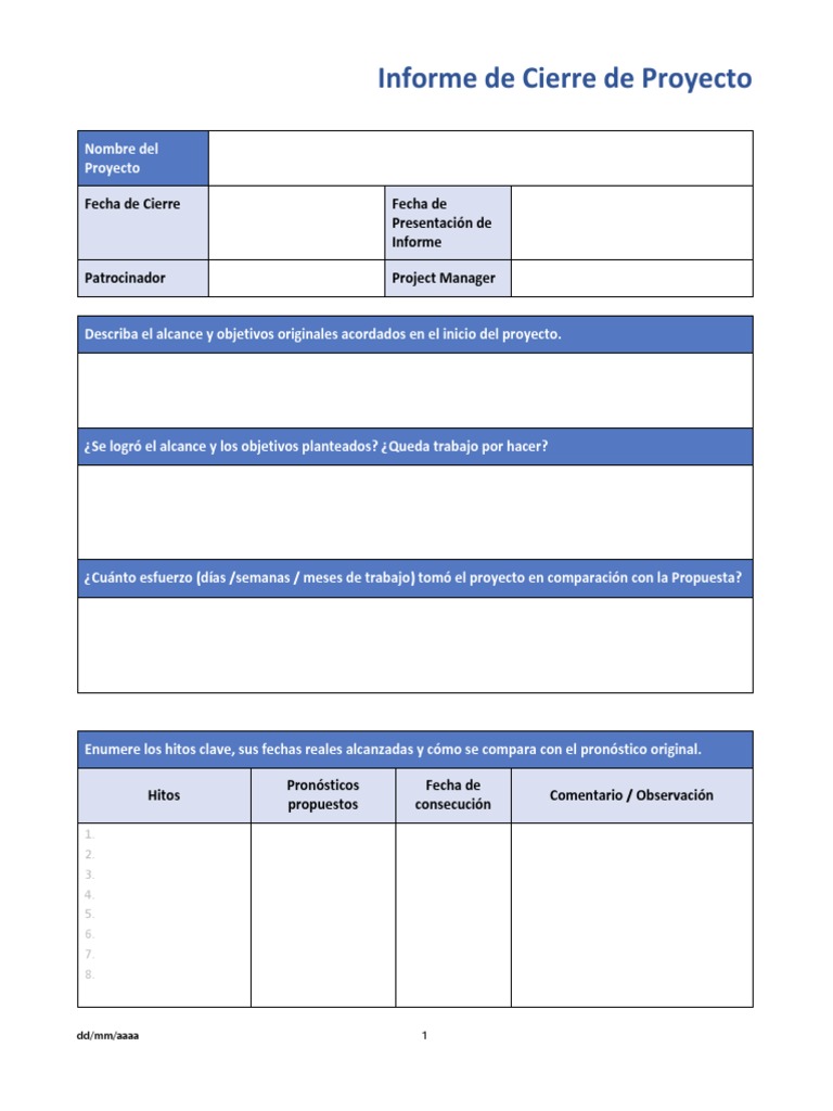 Informe de Cierre de Proyecto - Plantilla Descargable | PDF