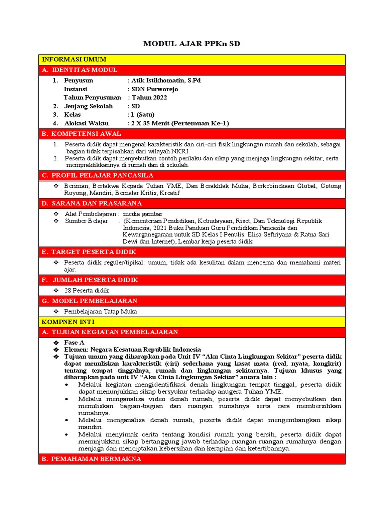 Modul Ajar PPKN BAB 4 KELAS 1 | PDF