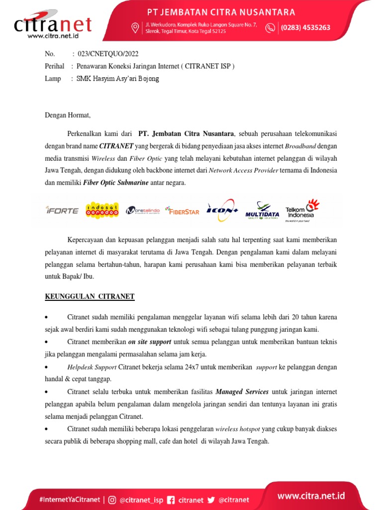 Penawaran Paket Internet Citranet | PDF | Komputer