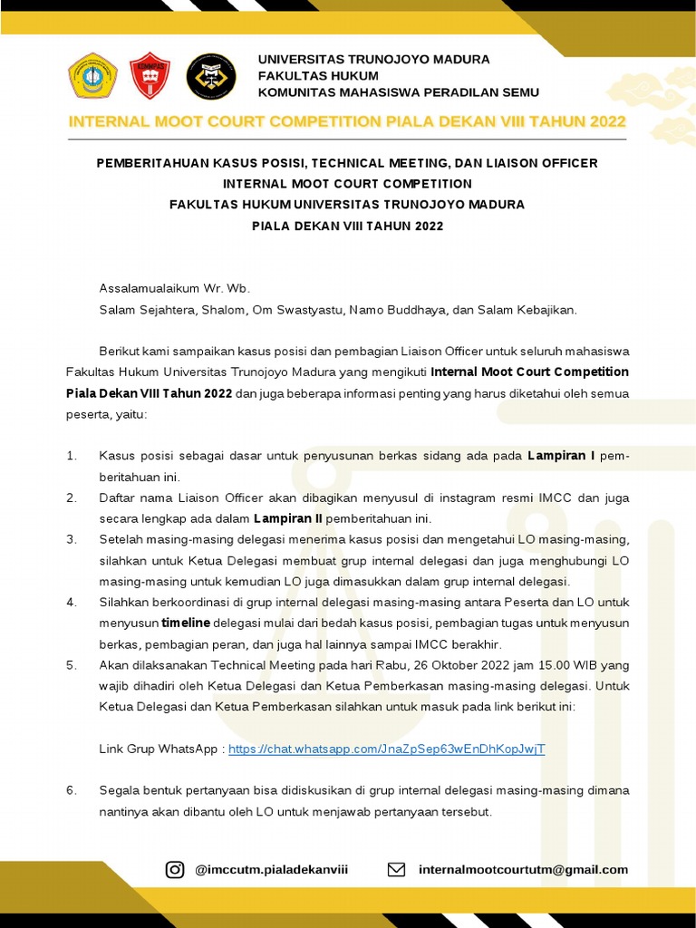 Pemberitahuan Kasus Posisi, Liaison Officer, Dan Technical Meeting IMCC 2022 | PDF | Hukum