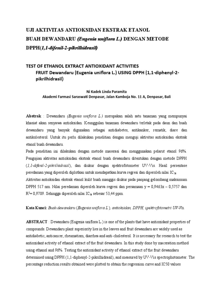 Uji Aktivitas Antioksidan Ekstrak Etanol | PDF | Kesehatan Holistik