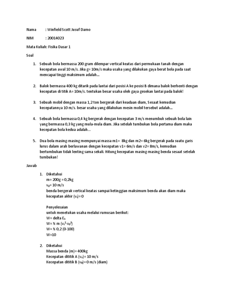 Soal & Jawaban Fisika Dasar 1 | PDF