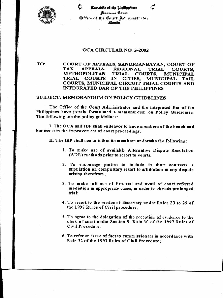 OCA Circular No. 2 2002 | PDF