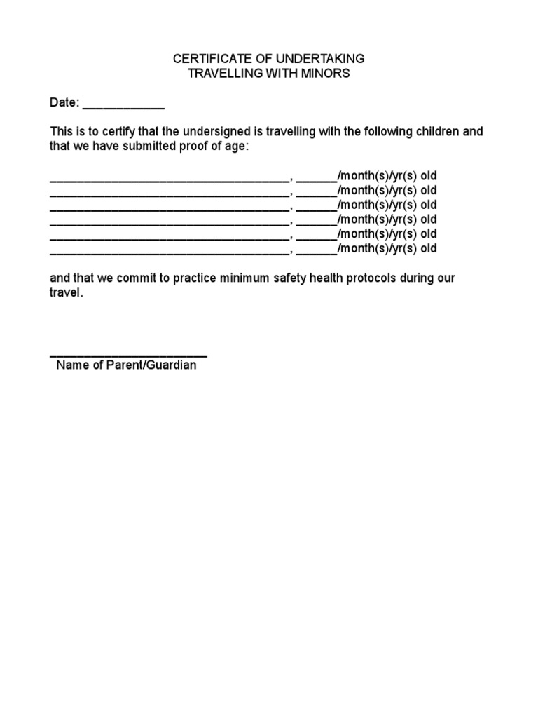 Certificate of Undertaking - Traveling With Minors | PDF
