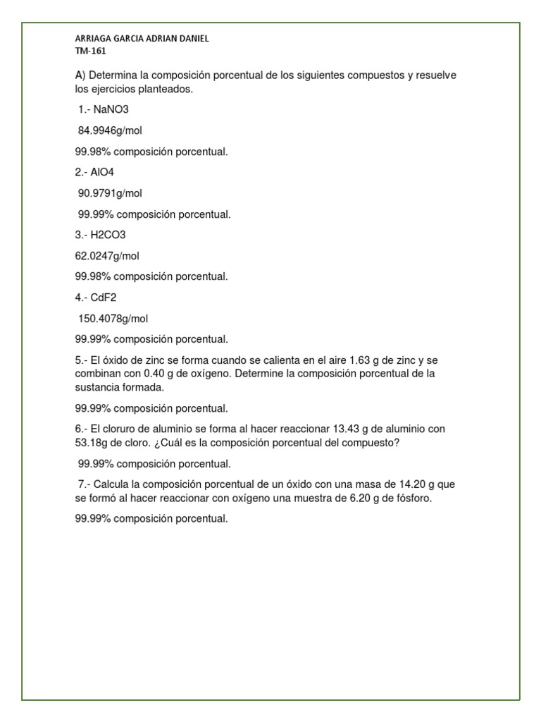 Ejercicios QUIMICA 3 | PDF