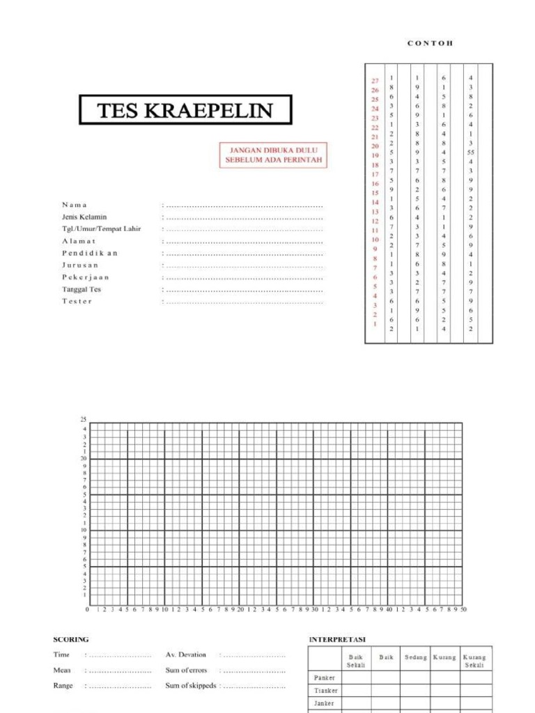 Lembar Tes Kraepelin | PDF Lembar Tes Kraepelin | PDF