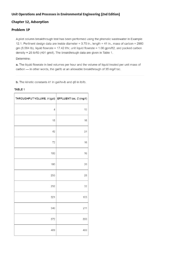 Unit Operations and Processes in Environmental Engineering Solutions | PDF