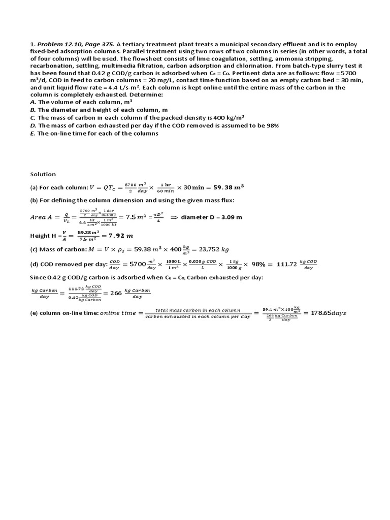 Adsorption Column Design for Effluent Treatment | PDF | Adsorption ...
