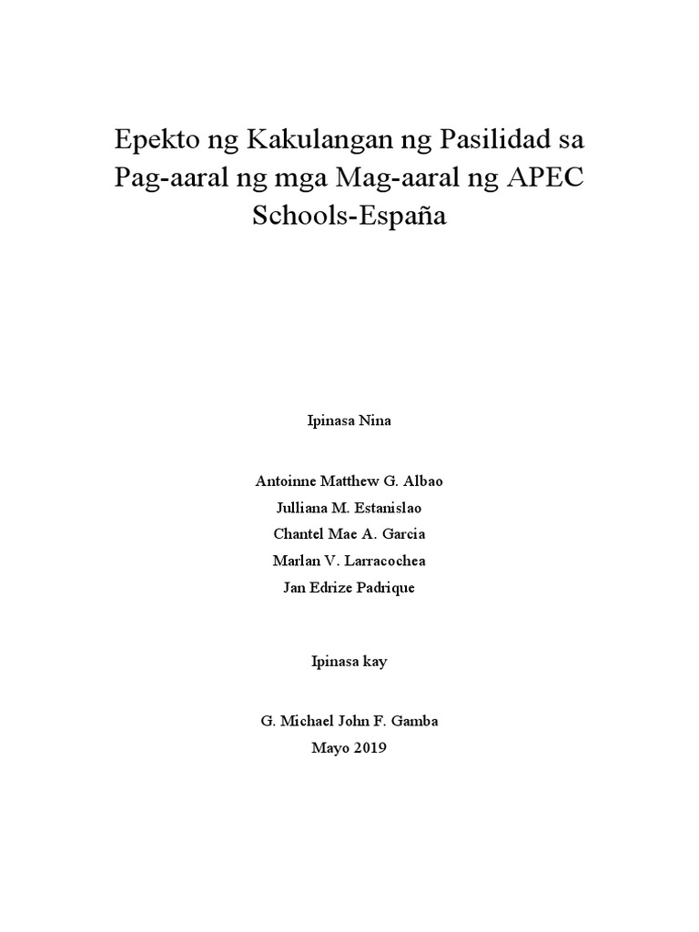 Epekto NG Kakulangan NG Pasilidad Sa Pag | PDF