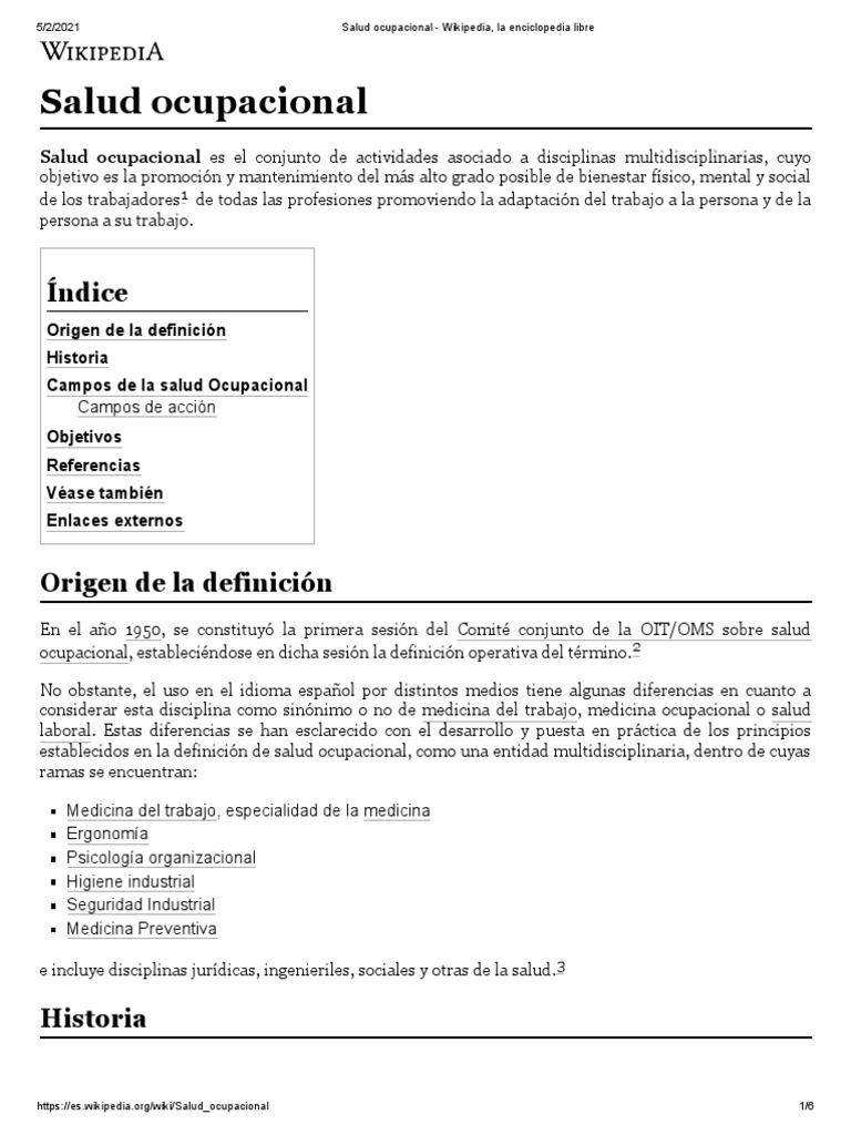 Salud Ocupacional - Wikipedia, La Enciclopedia Libre | PDF | Sicología ...