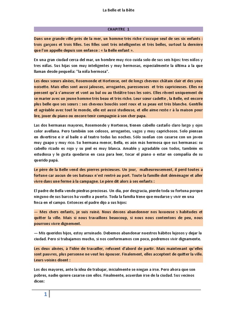 La Belle et la Bête : Chapitre 1 | PDF