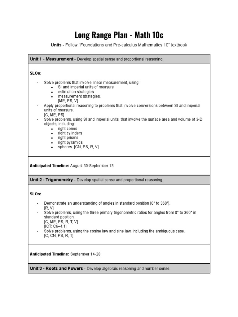 Math 10c Course Outline | PDF | Factorization | Trigonometry