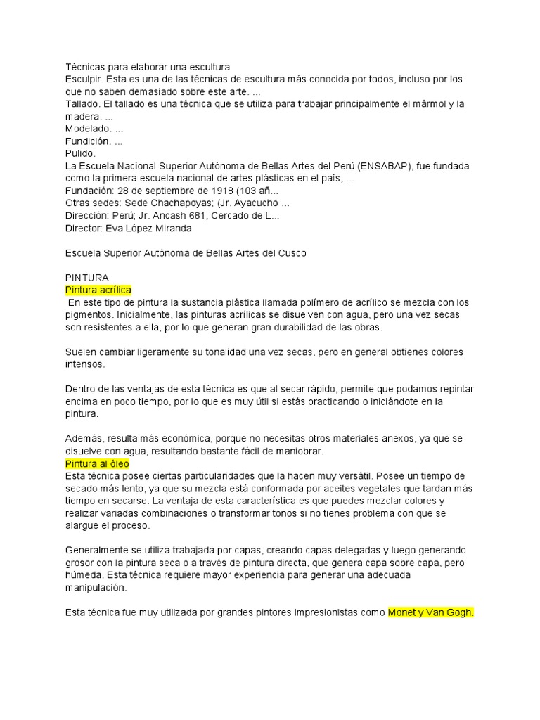 Técnicas de Escultura y Pintura | PDF | Pinturas | Artes plásticas