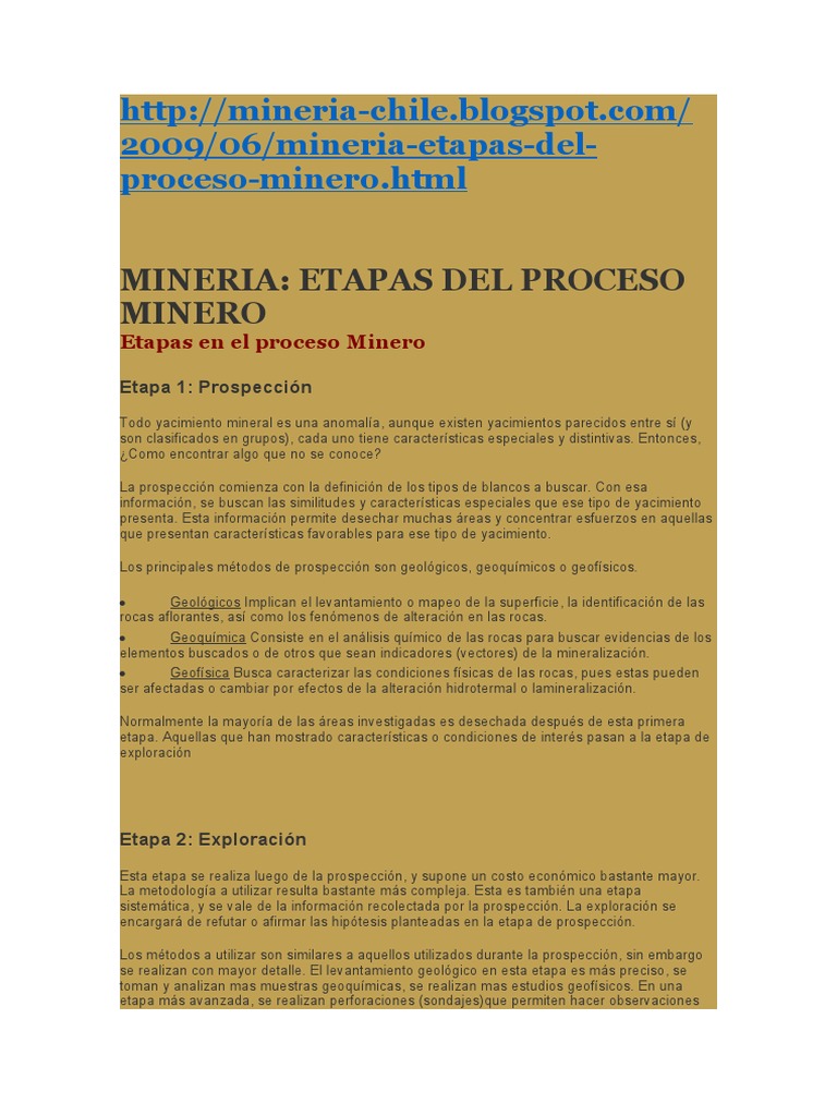 Etapas del Proceso Minero Explicadas | PDF | Minería | Prospección