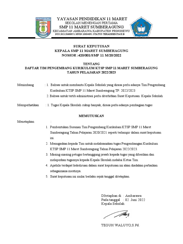 SK Tim Pengembang Kurikulum | PDF