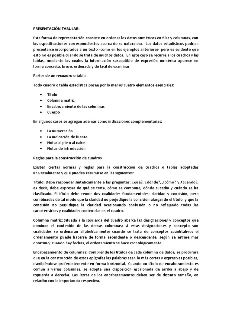 Presentación Tabular | PDF | Estadísticas | Experimentar