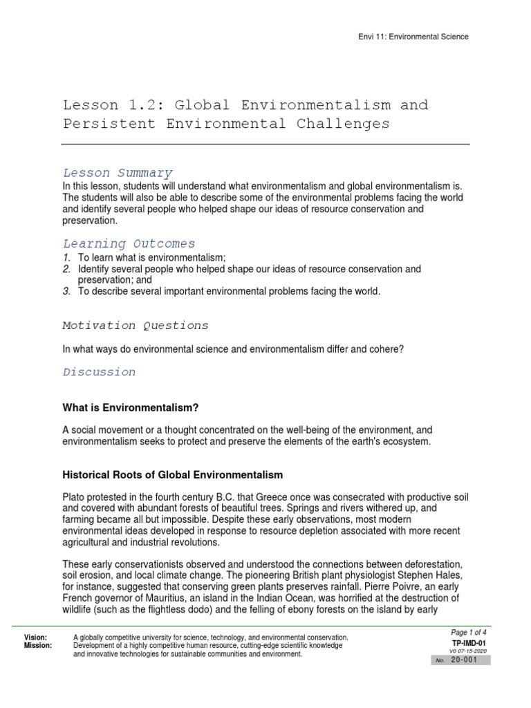Global Environmentalism & Challenges | PDF | Environmentalism ...