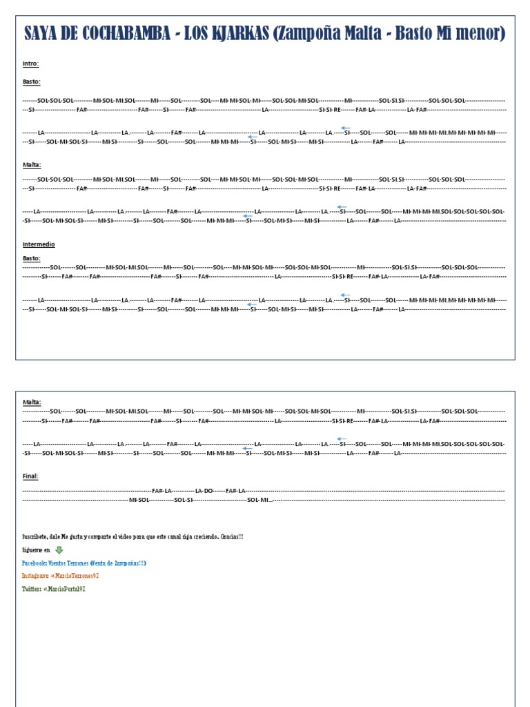 Saya de Cochabamba - Los Kjarkas - Tab. Zampoña | PDF | Negocios | Historia