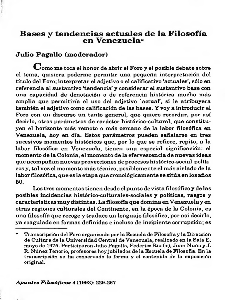 Bases y Tendencias Actuales de La Filosofía en Venezuela - Giulio F ...
