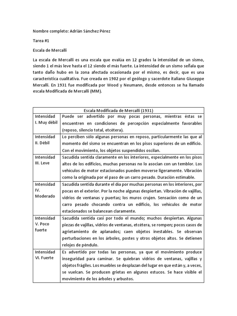 Escala de Mercalli | PDF | Temblores | Sismología