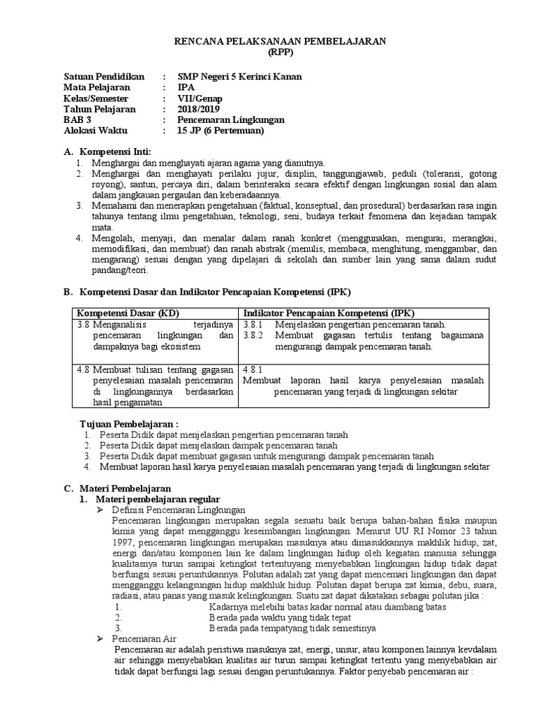 RPP Adiwiyata Kls 7 SMTR 2 | PDF