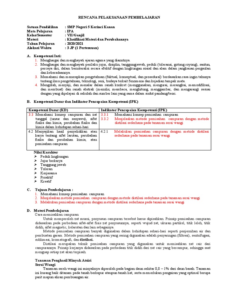RPP Adiwiyata Kls 7 SMTR 1 | PDF