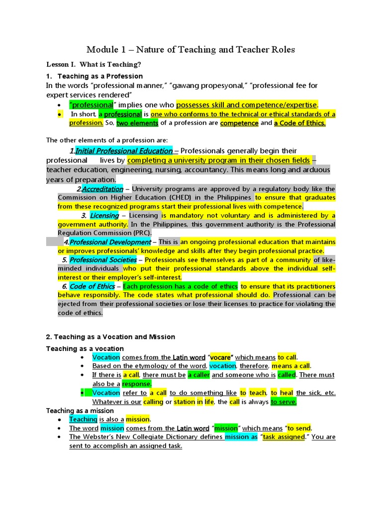 Module 1 REVIEWER W Highlights | PDF | Teaching Method | Pedagogy