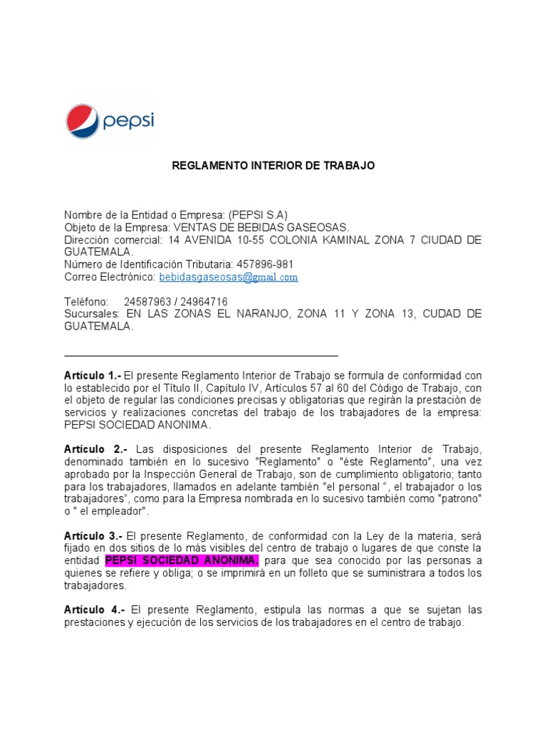 Reglamento Interior de Trabajo | PDF | Salario | Derecho laboral