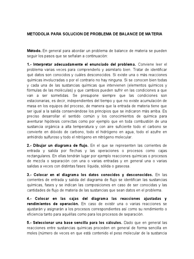 Metodologia para Solucion de Problema de Balance de Materia | PDF | Química | Importar
