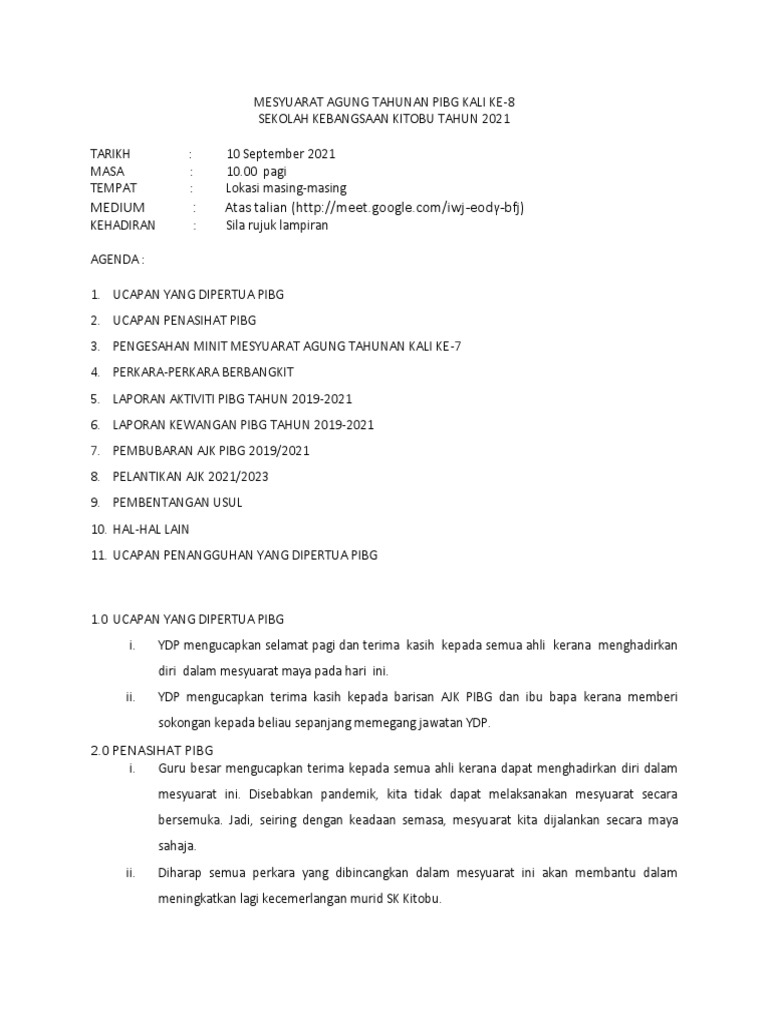 Mesyuarat Agung PIBG SK Kitobu | PDF | Karier & Perkembangan