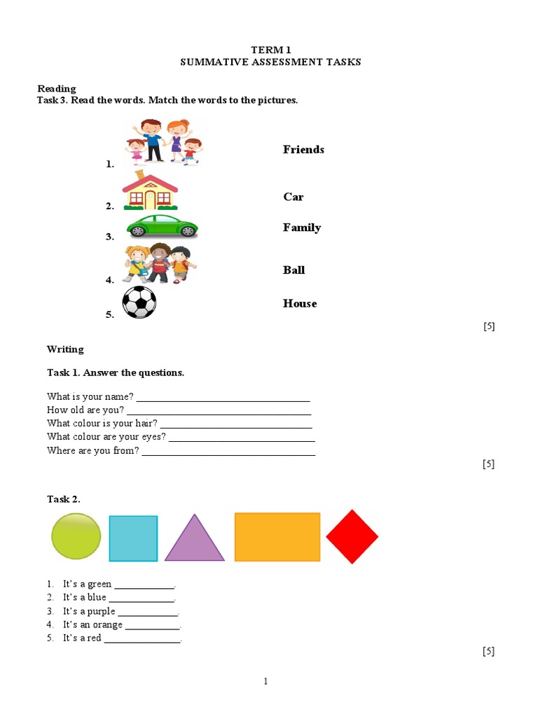 Summative Assessment For The 1st Term (2 Grade) | PDF
