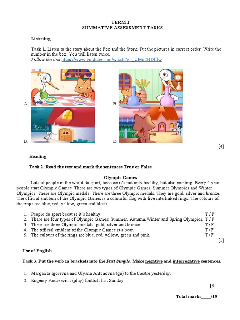 Summative Assessment For The 1st Term (4 Grade) | PDF