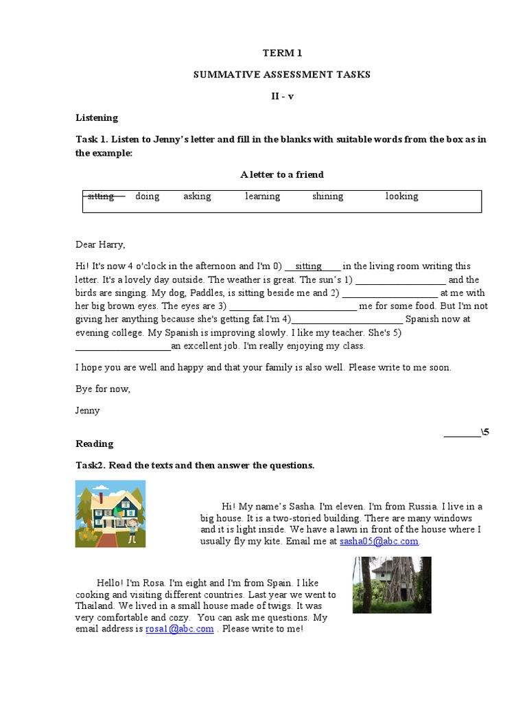 Summative Assessment For The 1st Term Ii V 5 Grade Pdf