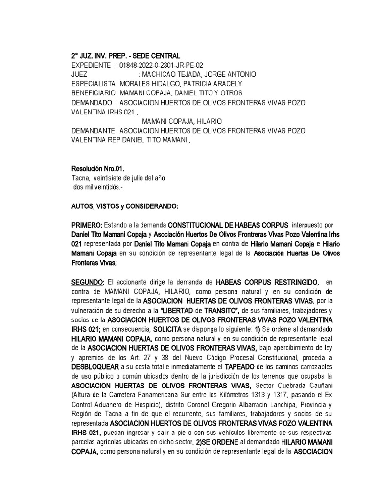 Res Nro 01 1848-2022 HC | PDF | Habeas corpus | Justicia