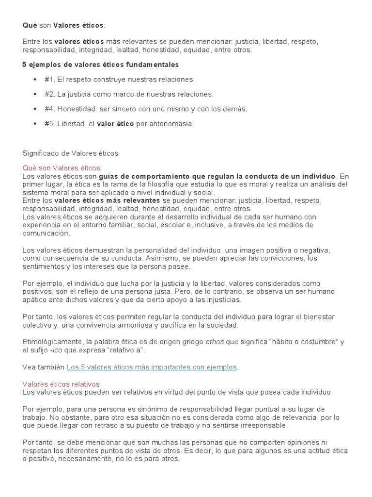 Valores éticos: Definición y ejemplos | PDF | Justicia | Crimen y violencia