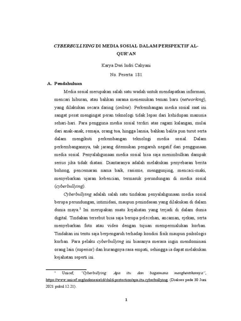 Cyberbullying Di Media Sosial Dalam Perspektif Al-Qur'an | PDF