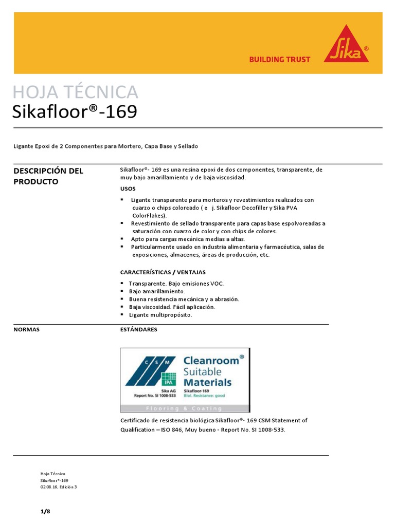 HT Sikafloor 169 | PDF | Hormigón | Agua
