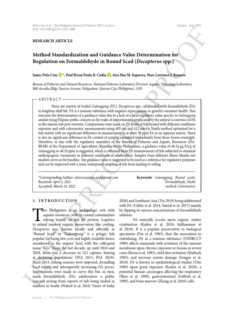 Method Standardization and Guidance Value Determination For Regulation ...