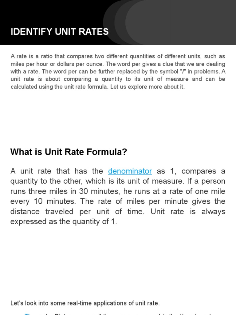 Understanding Unit Rates and Examples | PDF | Ratio | Quantity