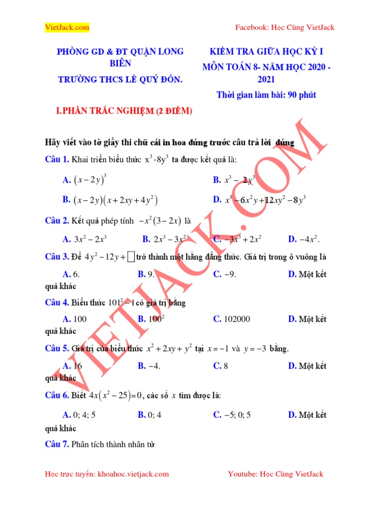 De Thi Giua Ki 1 Toan Lop 8 | PDF